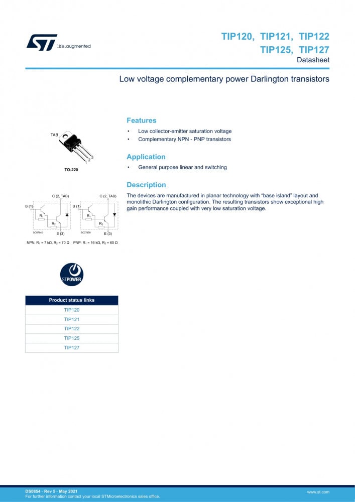 TIP121 datasheet page 1