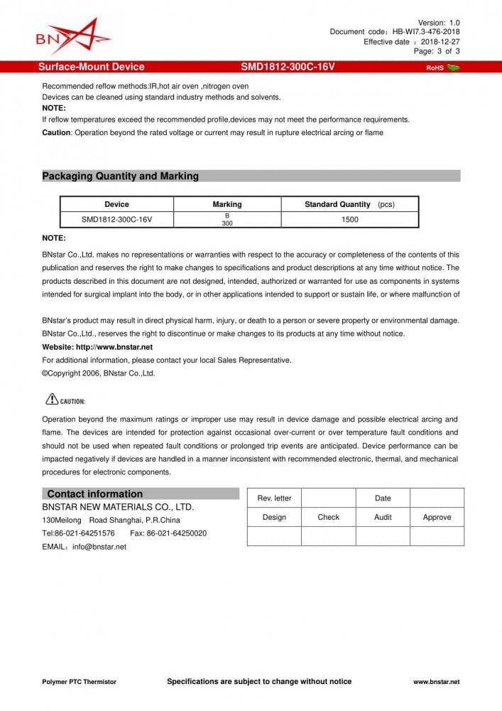 BNstar SMD1812-300C-16V datasheet page 3