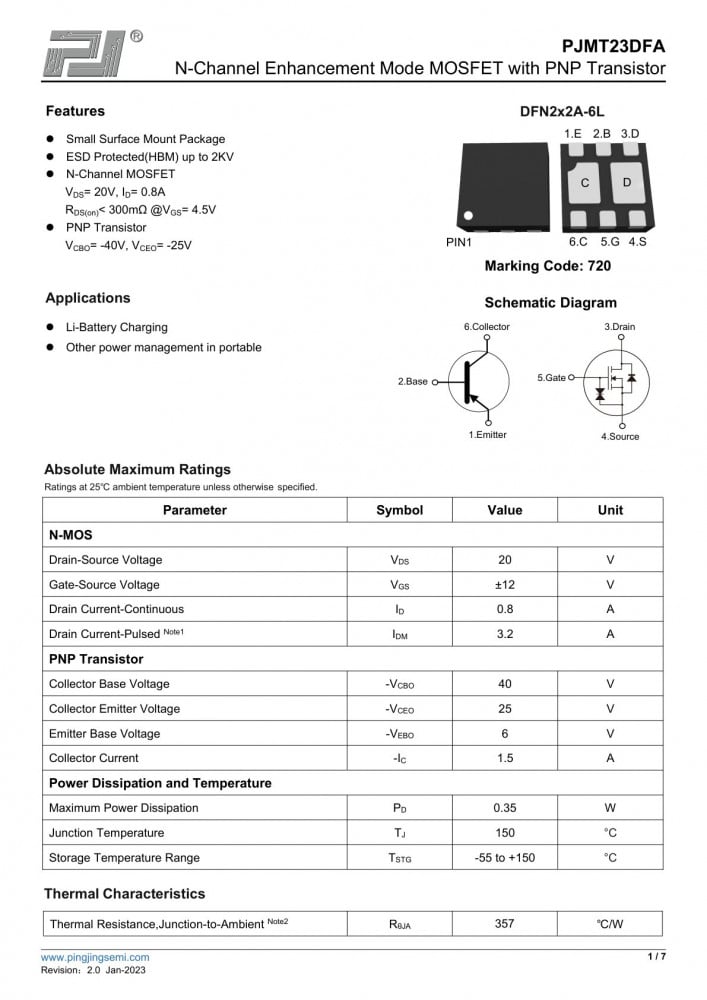PJMT23DFA datasheet page 1