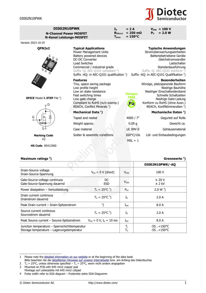 DI002N10PWK datasheet page 1