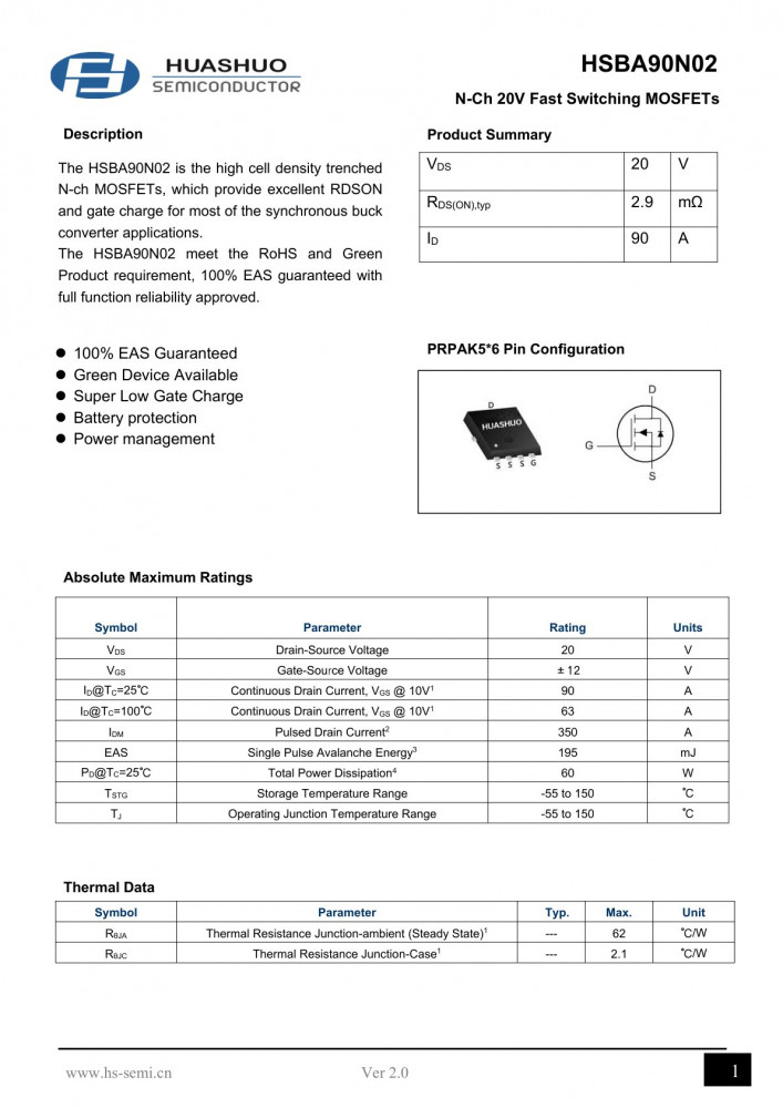 HSBA90N02 datasheet page 1