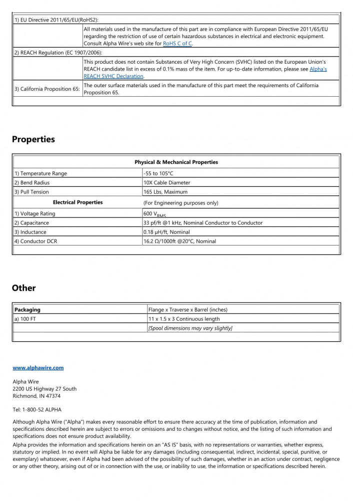 Alpha Wire 3533/7 MC005 technical document page 2