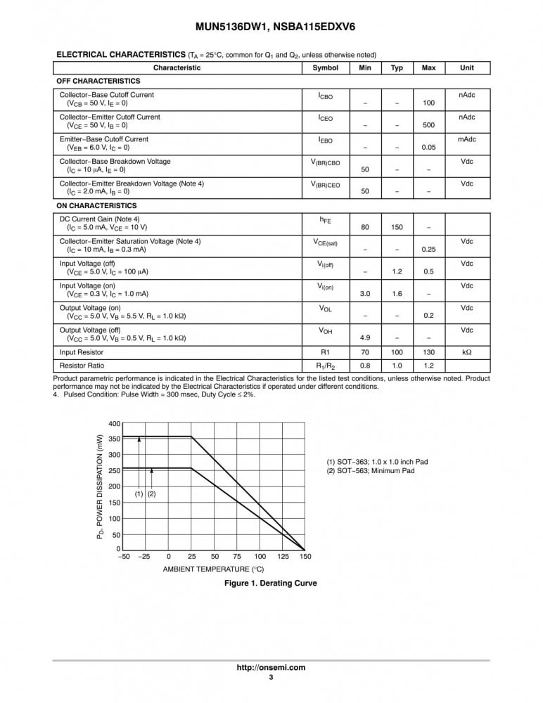 MUN5136DW1T1G datasheet page 3