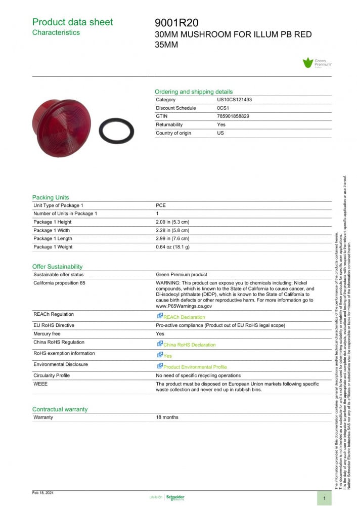 Schneider 9001R20 technical document preview