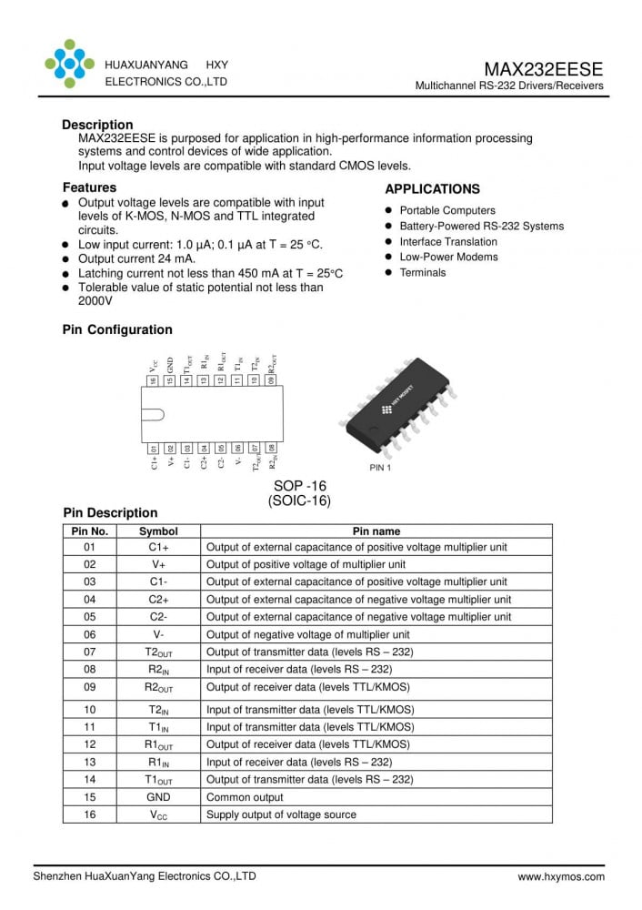 MAX232EESE-HXY datasheet page 1