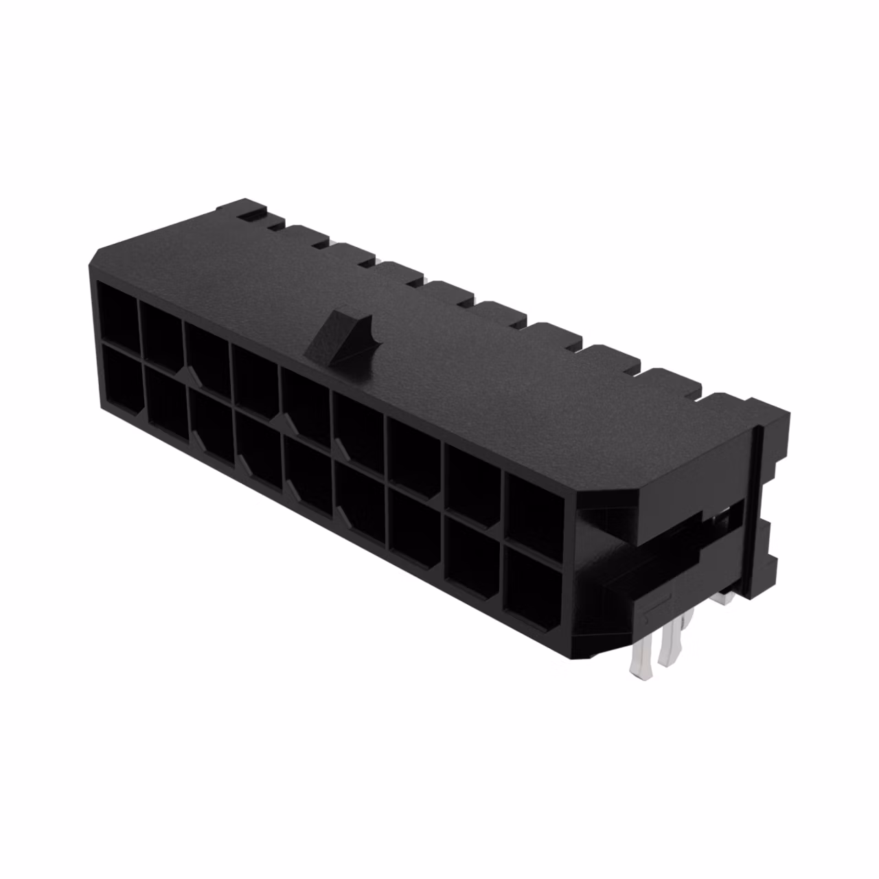 Micro-Fit 3.0 Right-Angle Header, 3.00mm Pitch, Dual Row, 18 Circuits, with Snap-in Plastic Peg PCB Lock, 2.54µm Matte Tin Plating, Glow-Wire Capable, Black for sale