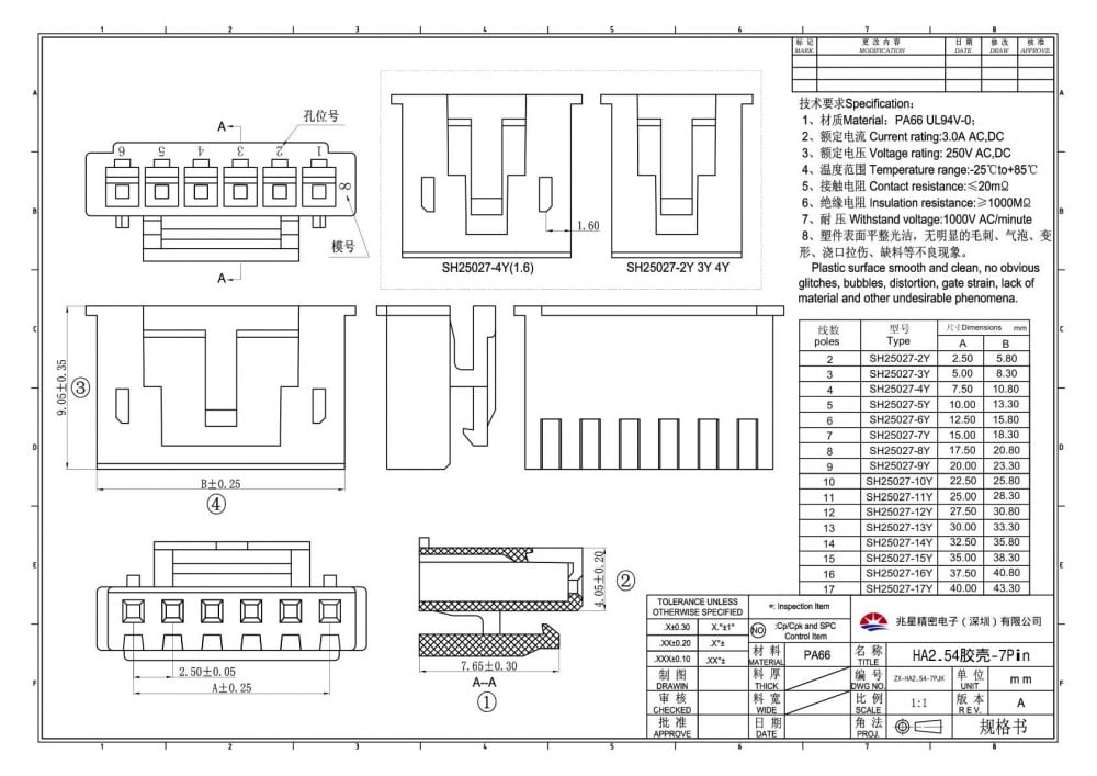 ZX-HA2.54-7PJK technical drawing page 1