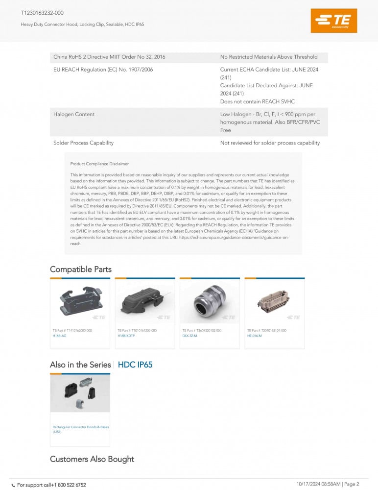 TE Connectivity product document page 2