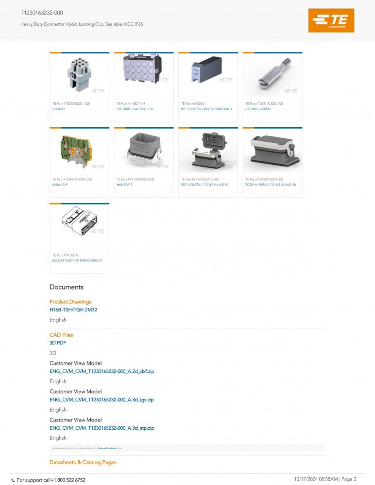 TE Connectivity product document page 3