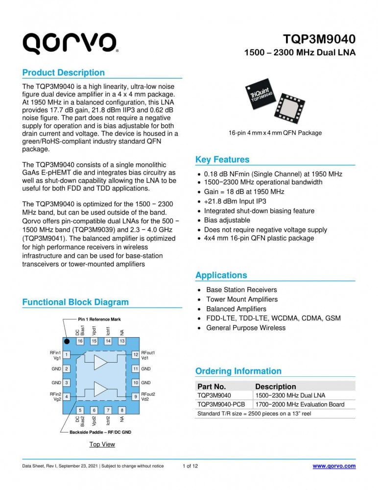 TQP3M9040 technical document page 1