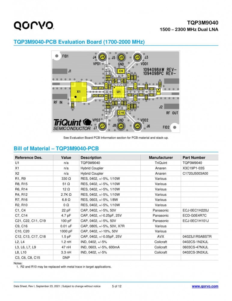 TQP3M9040 technical document page 5
