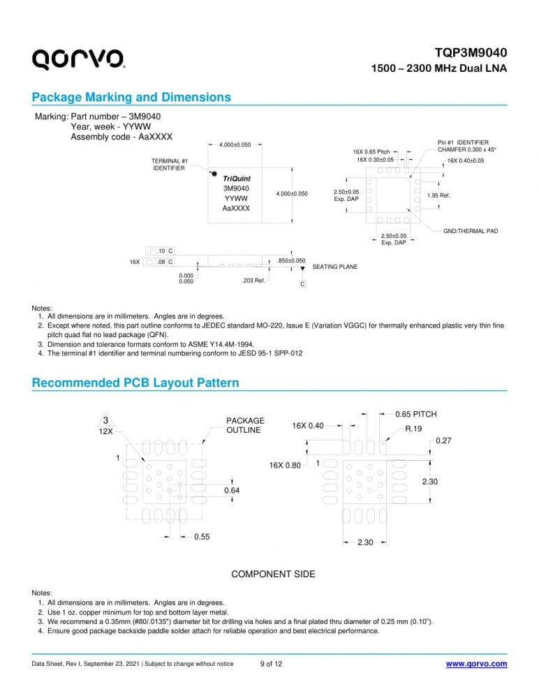 TQP3M9040 technical document page 9