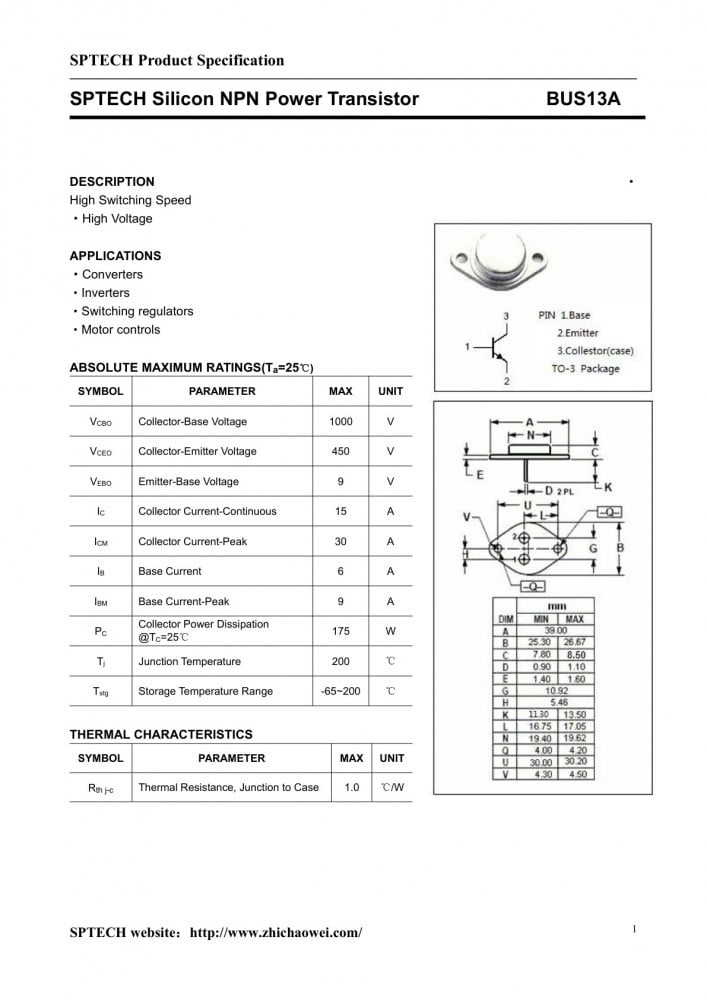 BUS13A datasheet page 1