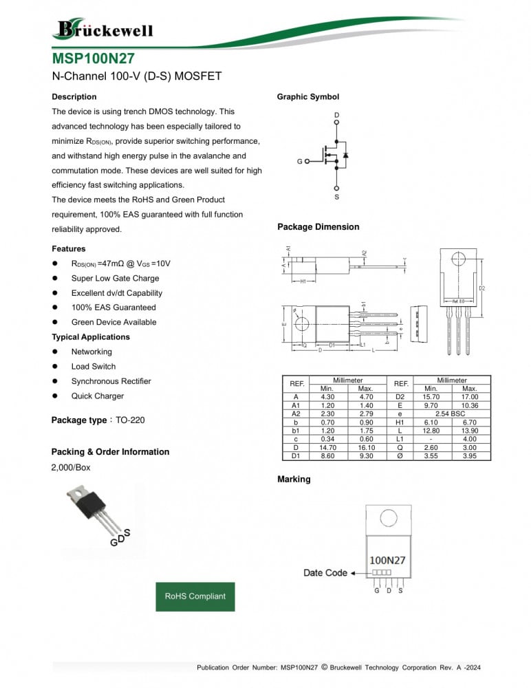 MSP100N27 datasheet page 1