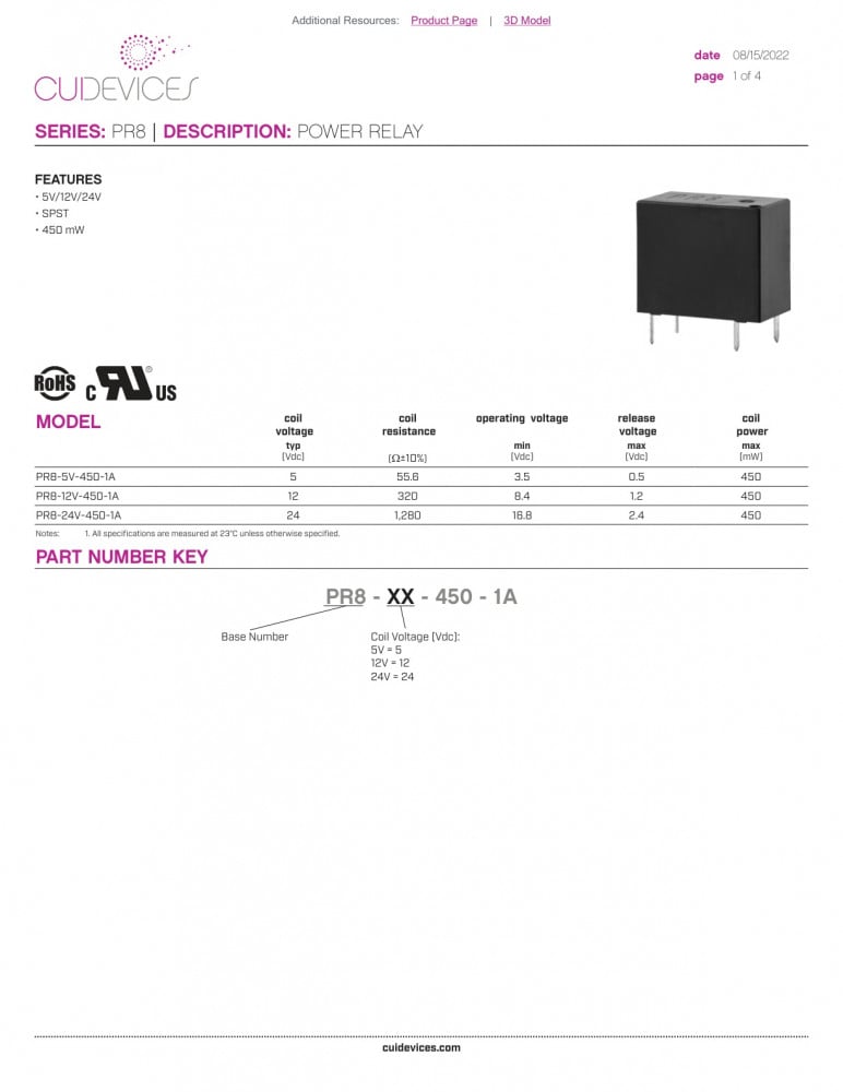 PR8 datasheet page 1