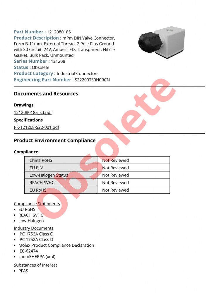 S22 DIN valve connector packaging specification, page image 1