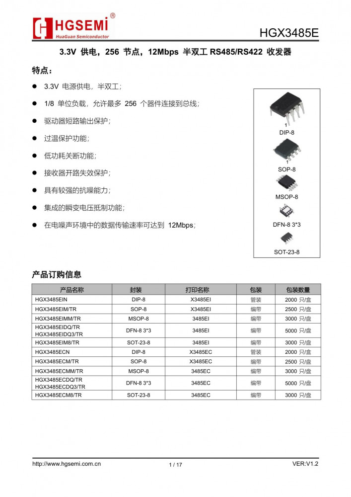 HGX3485E datasheet page 1