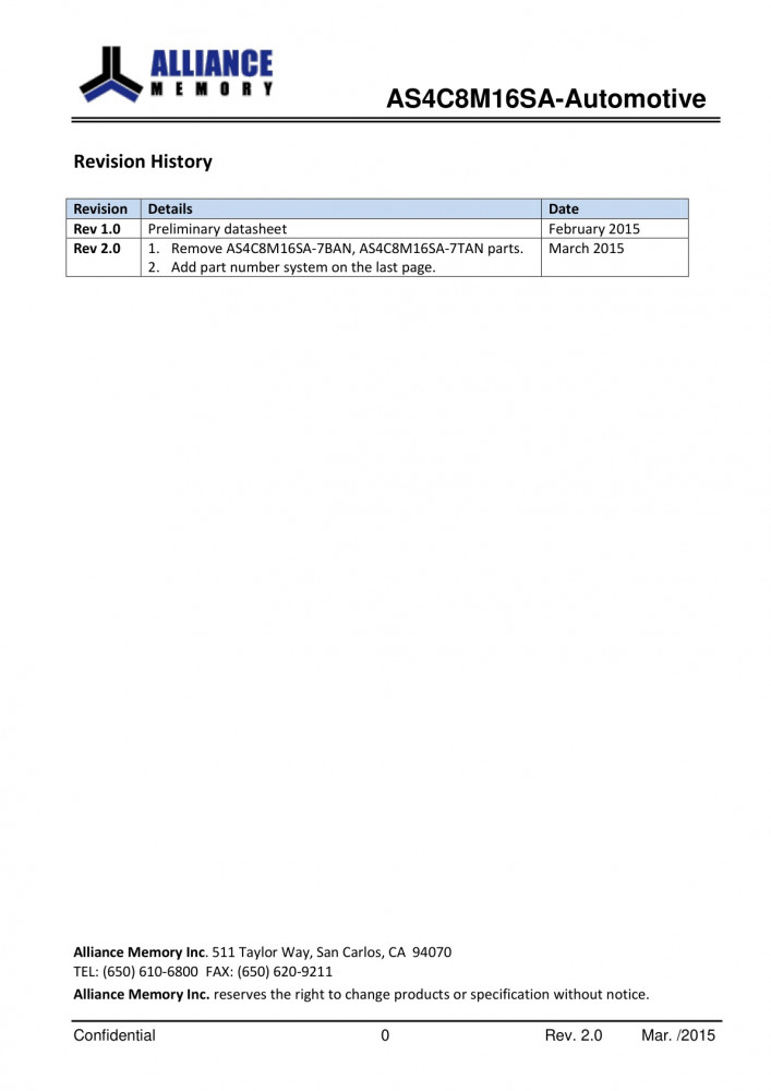AS4C8M16SA datasheet page 1