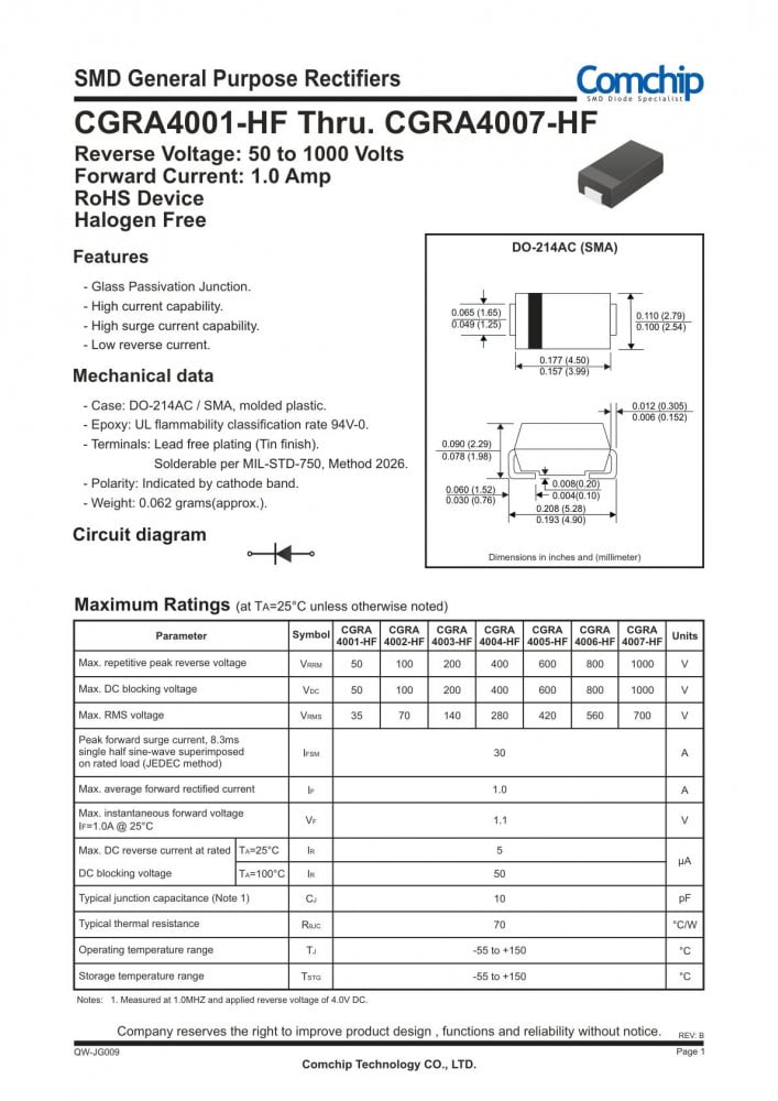 CGRA4007-HF datasheet page 1