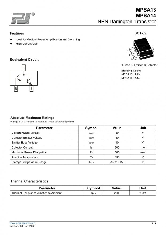 MPSA13 datasheet page 1
