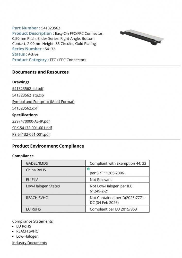 MOLEX 541323562 technical document page 1