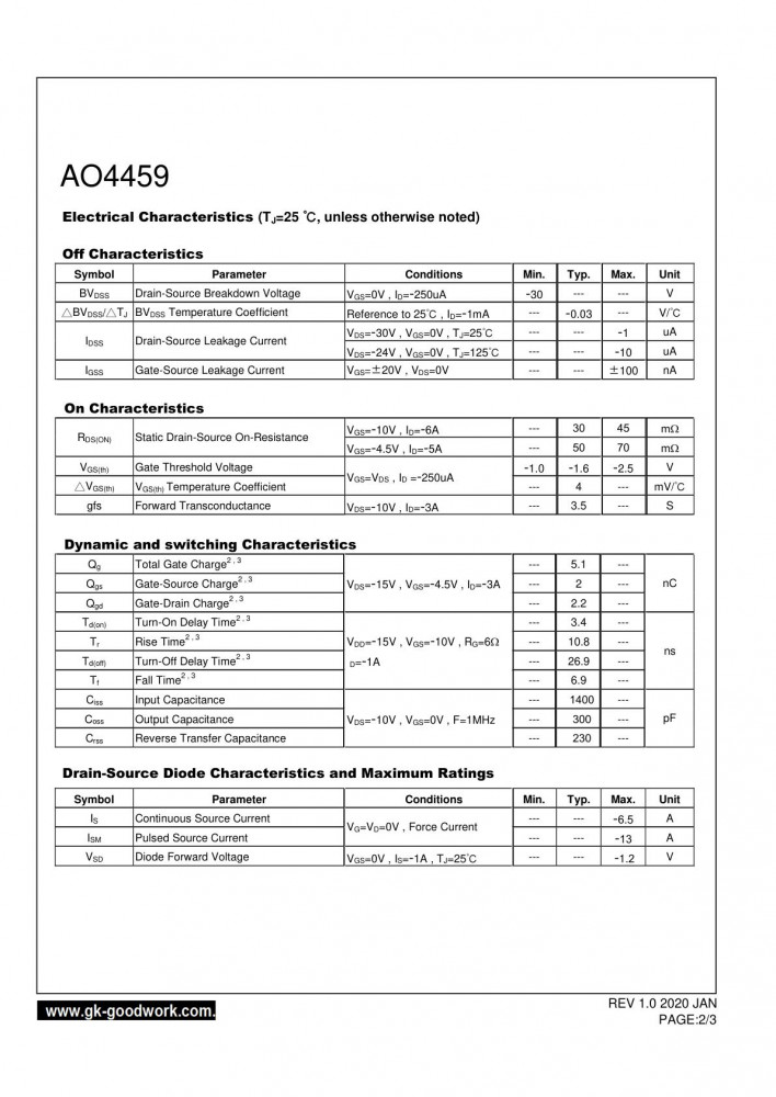 AO4459-GK datasheet page 2