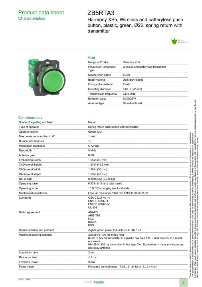 ZB5RTA3 technical document page 1