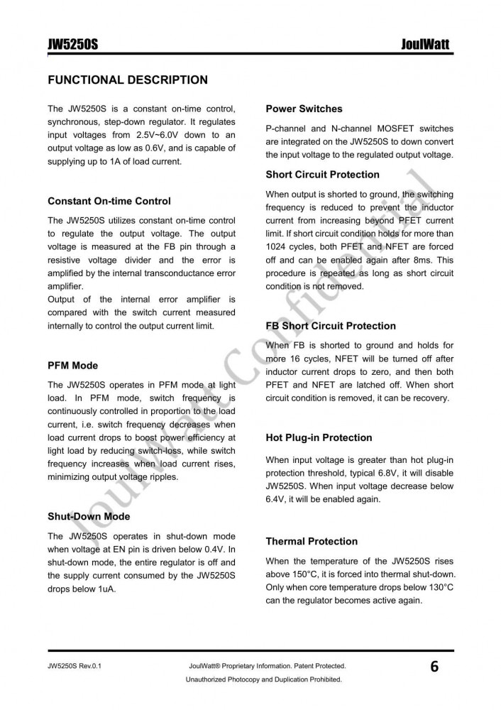 JW5250S datasheet page 6