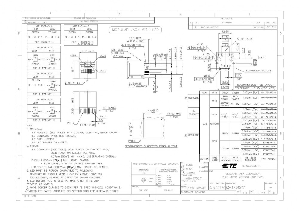 TE Connectivity 1734577-1 drawing page 1