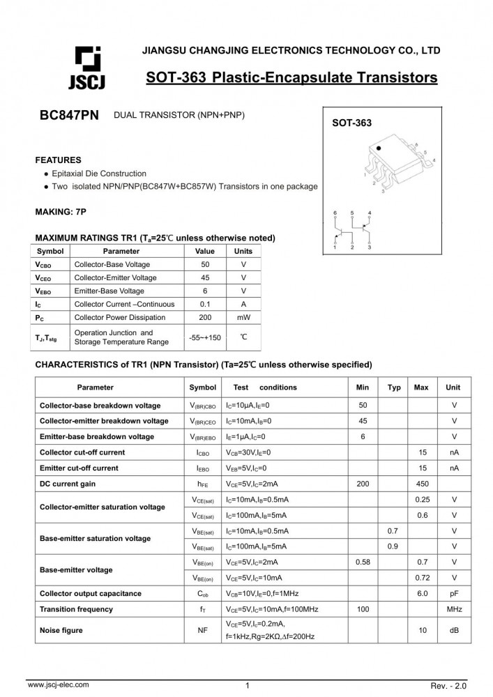 BC847PN datasheet page 1