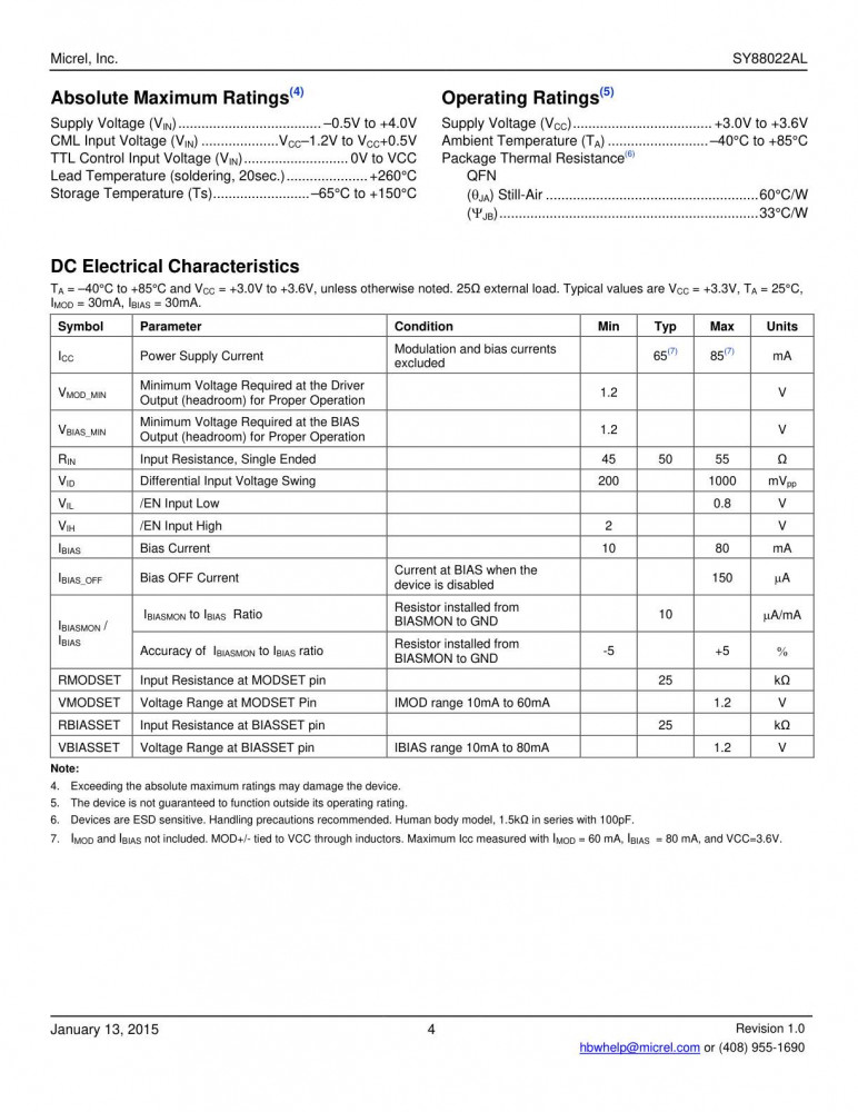 SY88022ALMG-TR datasheet page 4