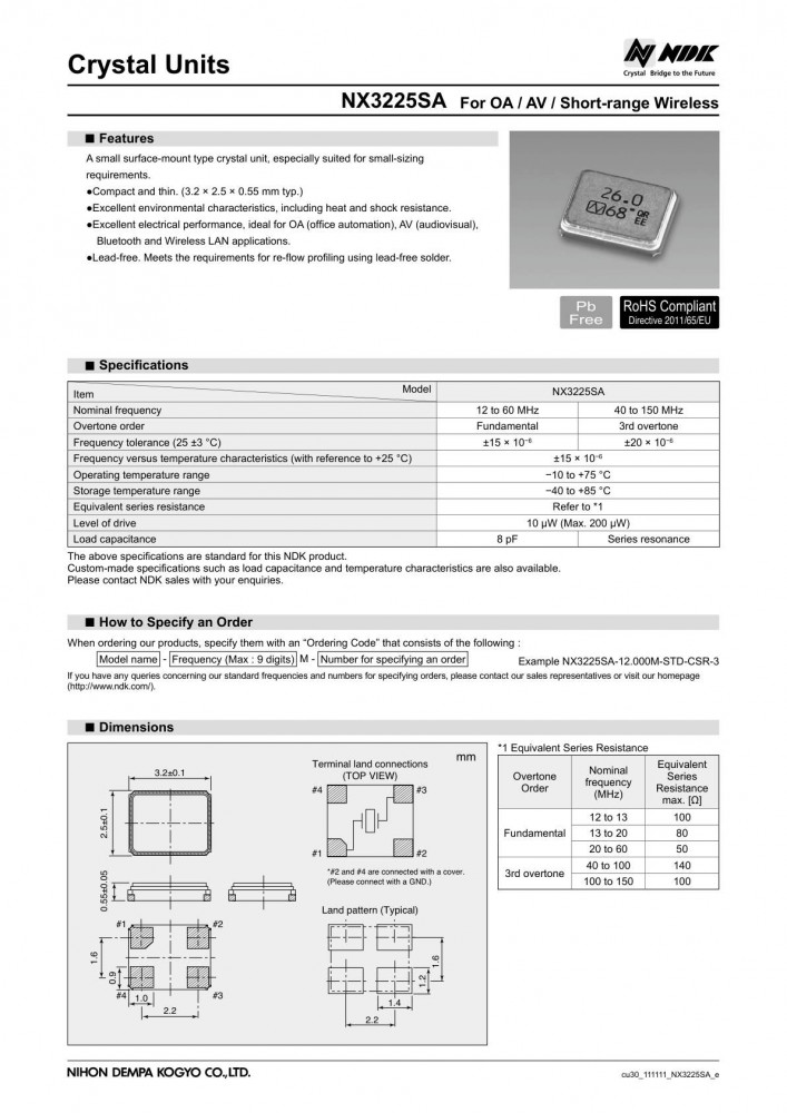 NDK NX3225SA technical document preview