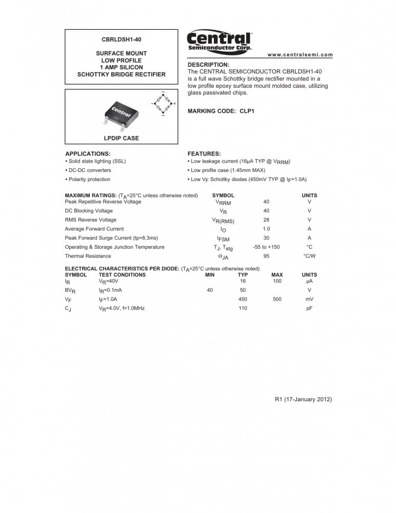 CBRLDSH1-40 TR13 PBFREE datasheet page 1
