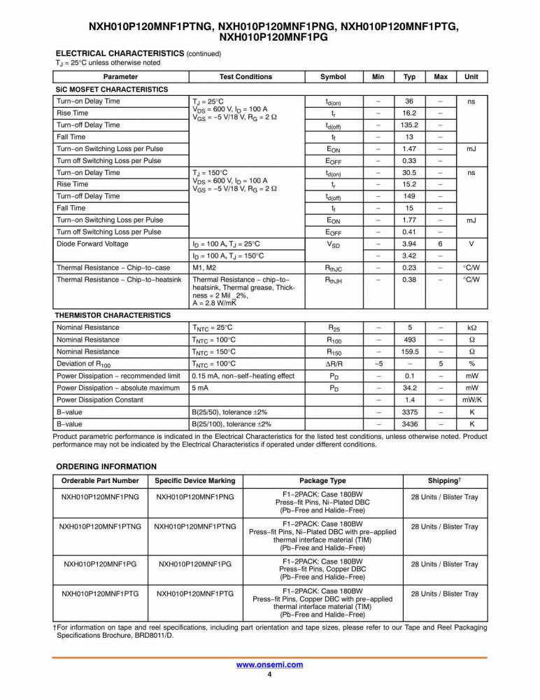 NXH010P120MNF1 datasheet page 4