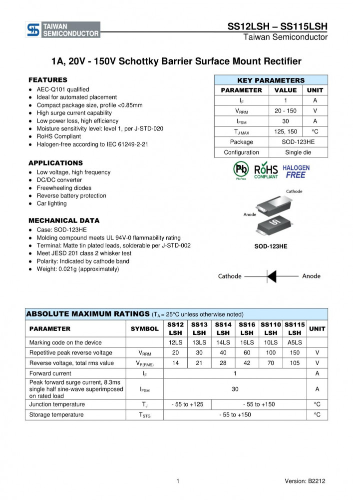 SS14LSH technical document page 1