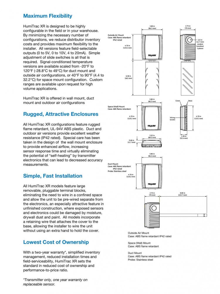 HUMI-WB-XR-D-N technical document page 3