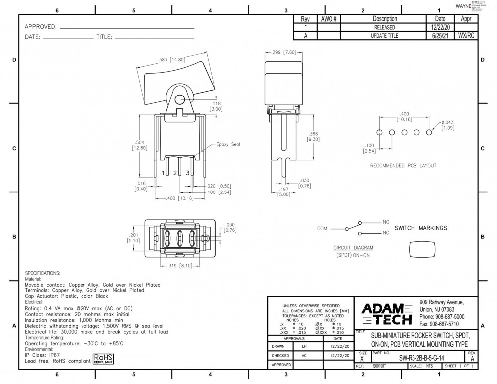 ADAM TECH SW-R3-2B-B-5-G-14 technical drawing