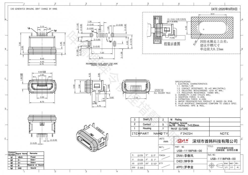 USB-1118IPX8-00 specification page 1