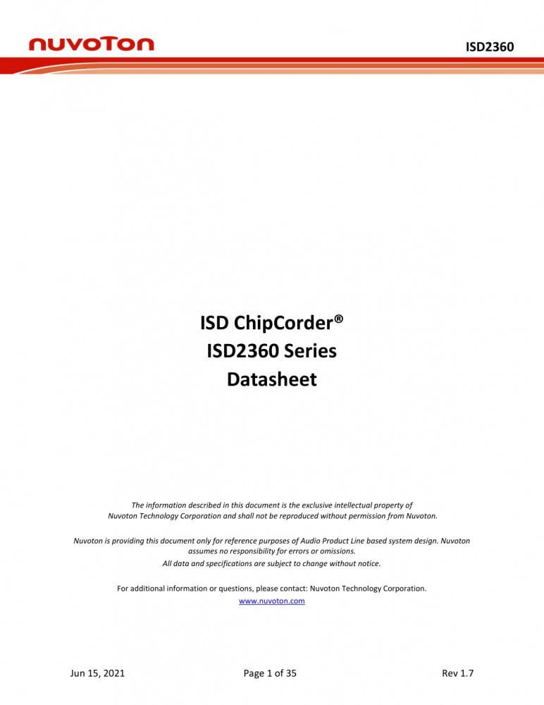 ISD2360 datasheet page 1