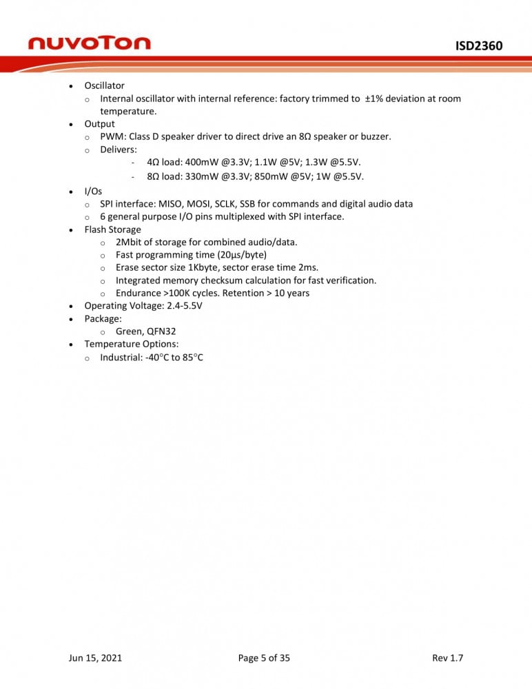 ISD2360 datasheet page 5