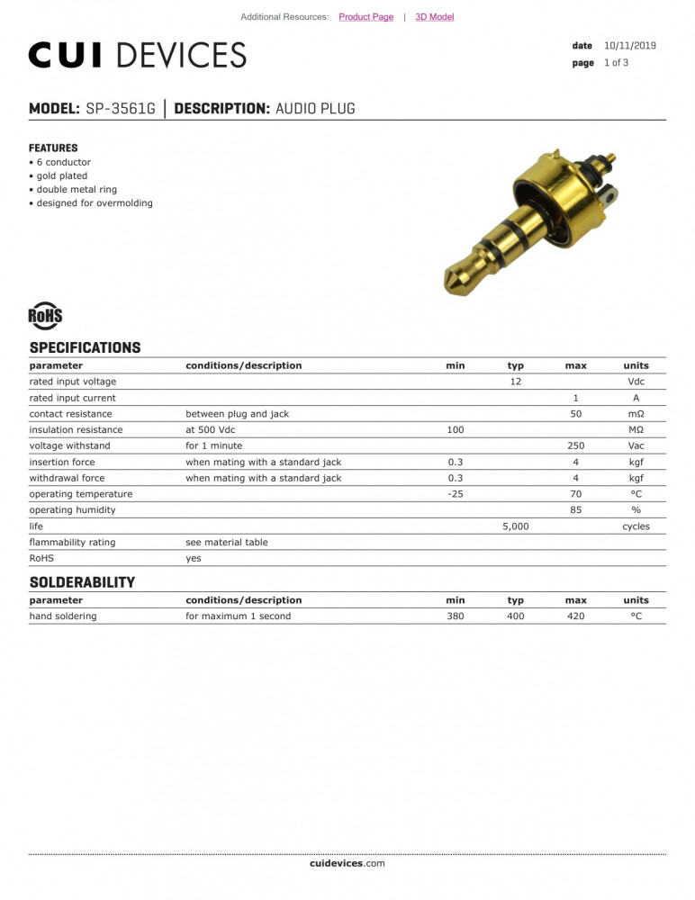SP-3561G technical document page 1