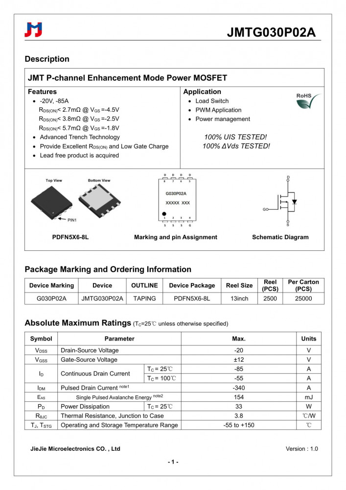 JMTG030P02A datasheet page 1