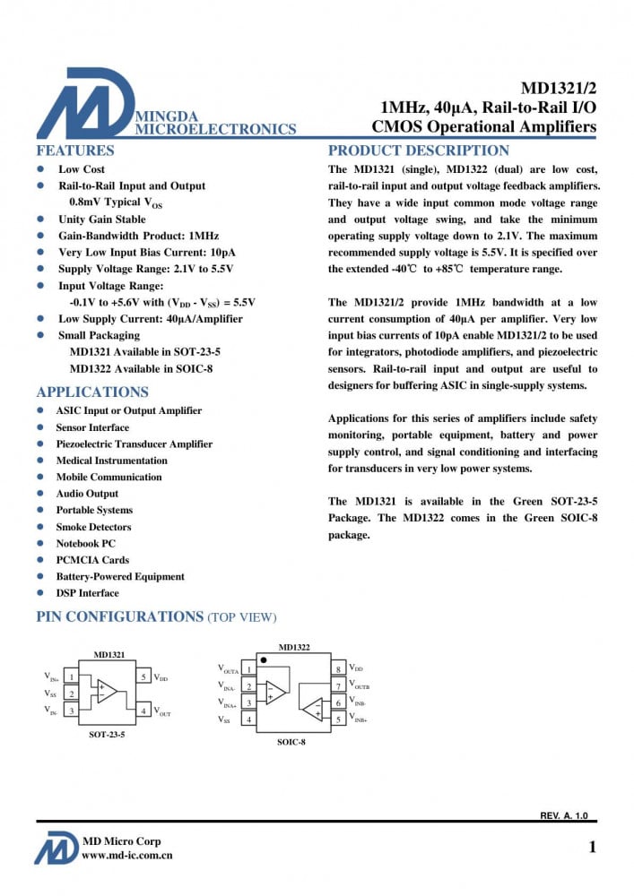 MD1321 datasheet page 1