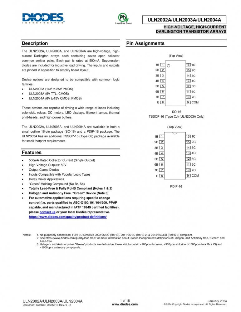 ULN2004AS16-13 datasheet page 1