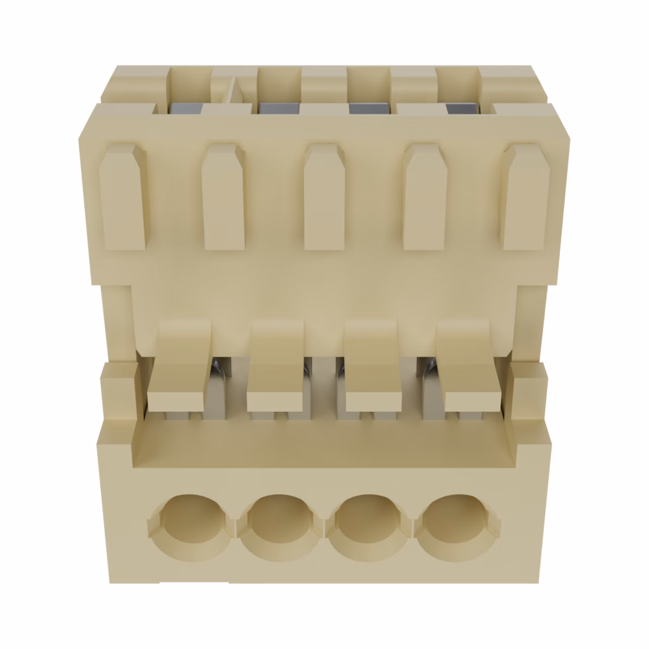 Appli-Mate RAST 2.5 IDT Connector, 2.50mm Pitch, Direct/Indirect, Female, Beaded Terminal, 4 Circuits, All Position Keys, Open Endwalls, Polarizing Rib Between 1/2, Brown Color Stripe for sale