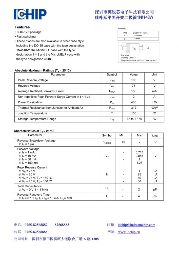 1N4148W datasheet page 1