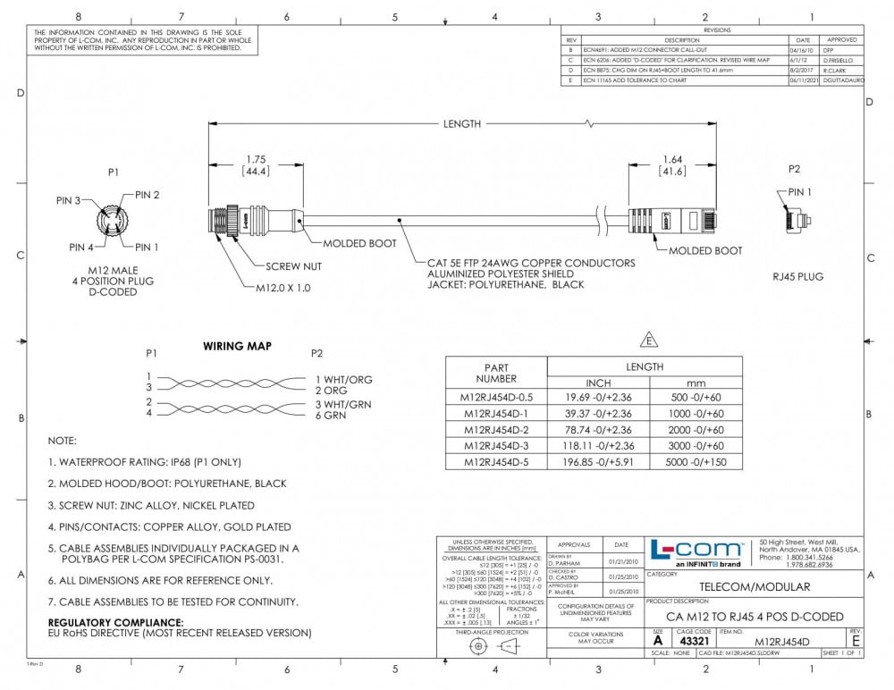 L-com M12RJ454D-2 technical drawing
