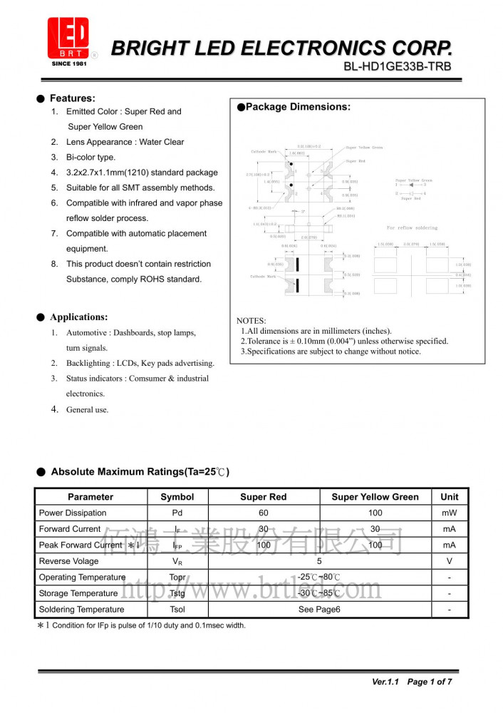 BL-HD1GE33B-TRB datasheet page 1