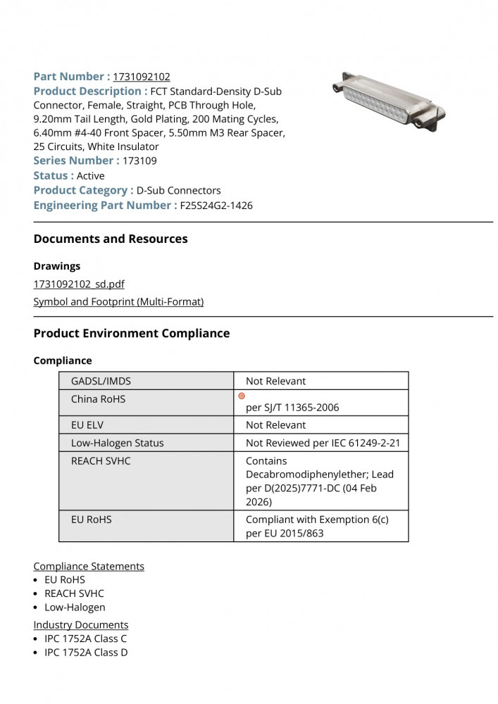 MOLEX 1731092102 technical drawing, page 1