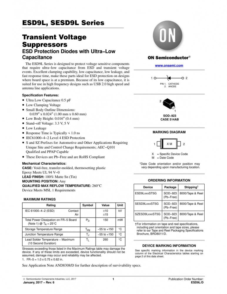 ESD9L5.0ST5G datasheet page 1